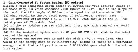 Solved Grid Connected PV System Design Points Design Chegg Com