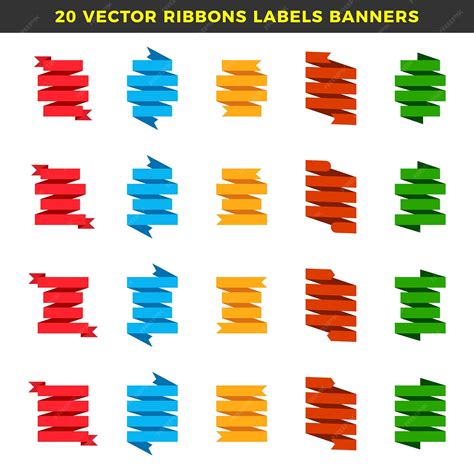 20 벡터 리본 레이블 배너 현대 간단한 리본 및 레이블 컬렉션 집합 프리미엄 벡터