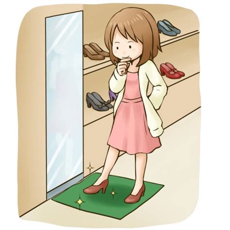 靴の買い物をしている女性のイラスト 無料イラストのIMT 商用OK加工OK
