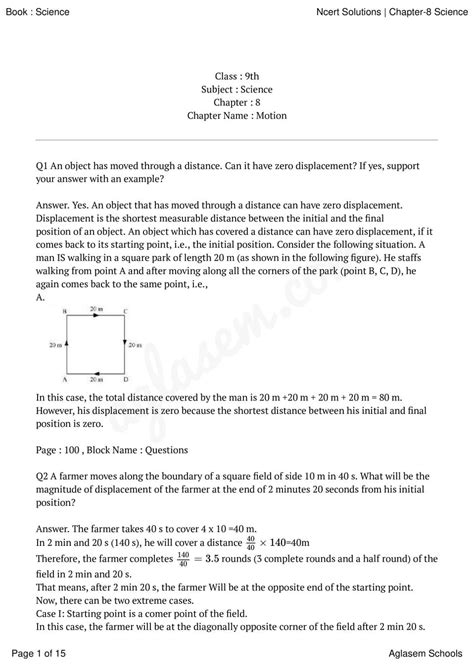 Ncert Solutions For Class 9 Science Chapter 7 Motion Pdf