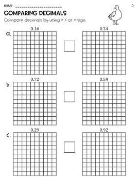 Comparing Decimals With Models Worksheets Bundle By Owl School Studio