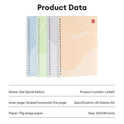 Deli A5 Spring Spiral Notebooks Binder Writing Notepad 70g 60 Sheets