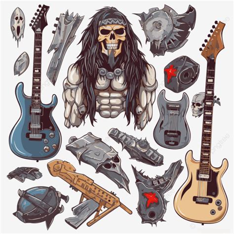 Heavy Metal Vector Sticker Clipart And Bats Along With Many Other Elements Cartoon Sticker