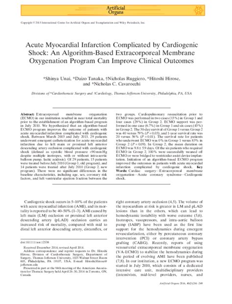 Pdf Acute Myocardial Infarction Complicated By Cardiogenic Shock In