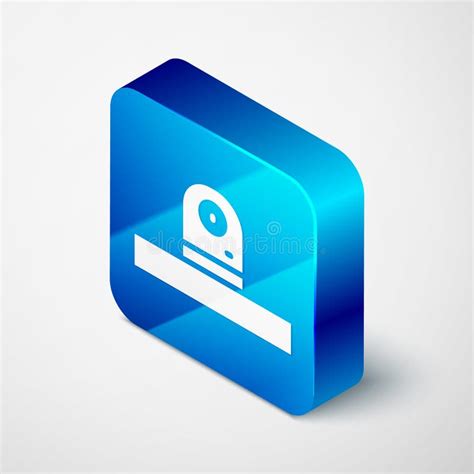 Isometric Security Camera Icon Isolated On Grey Background Blue Square Button Stock