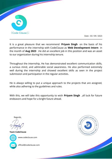 priyam singh on linkedin internshipcomplete webdevelopment letterofrecommendation codeclause…