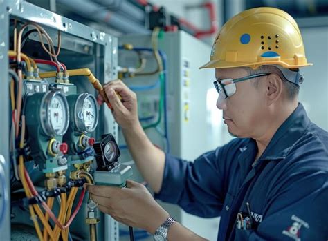 Technician Inspecting Industrial Equipment Premium Ai Generated Image