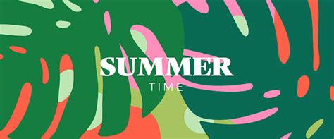 여름 추상 수평 배경과 열대 Monstera 잎 여름 시간 개념을위한 간단한 식물을 가진 현대 템플릿 인쇄물 표지 포스터 소셜 미디어 광고 배너를 위한 미니멀리스트 디자인