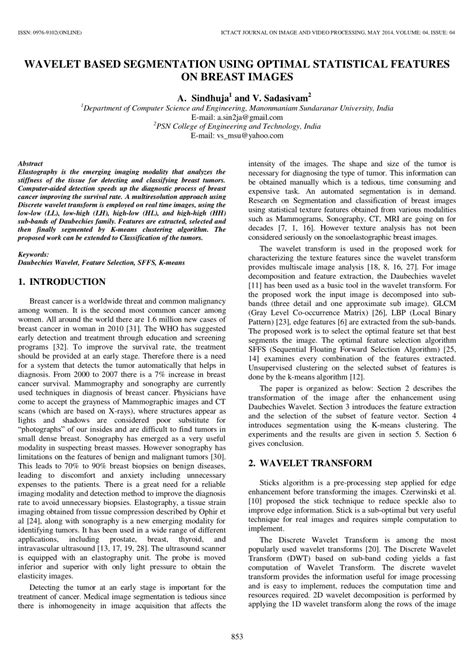 Pdf Wavelet Based Segmentation Using Optimal Statistical Features On Breast Images