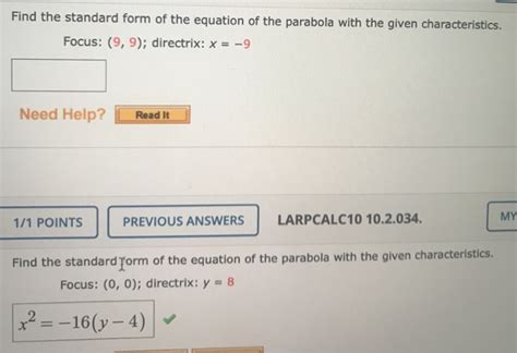 solved find the standard form of the equation of the