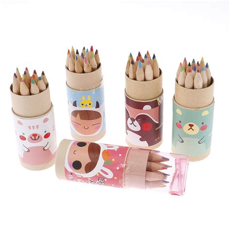 12 개몫 Sharpeners와 귀여운 곰 색연필 Kawaii 수채화 파스텔 연필 드로잉 편지지 학교 용품 87cm 펜