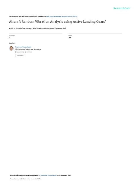 Aircraft Random Vibration Analysis Using Active Landing Gears Pdf Control Theory Landing Gear