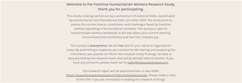 Survey Questionnaire For Humanitarian Frontline Workers The All India