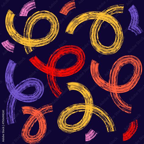 Set Of Brush Drawn Thick Doodle Squiggles Colored Grunge Banner For