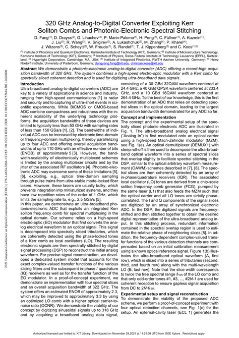 Pdf 320 Ghz Analog To Digital Converter Exploiting Kerr Soliton Combs And Photonic Electronic