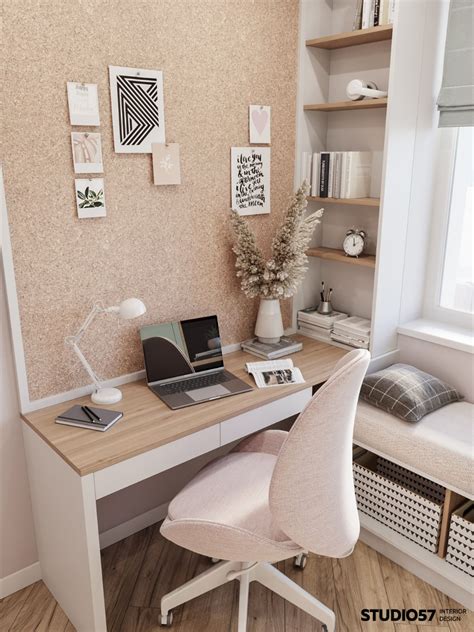 Дизайн рабочей зоны в детской Рабочая зона Розовая детская Фреска на