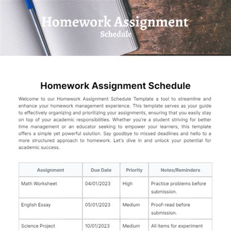 Free Homework Assignment Schedule Template To Edit Online