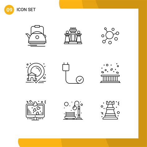 Group Of 9 Modern Outlines Set For Real House Tactic Estate Crypto Editable Vector Design
