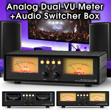Mic Line Analog Dual Vu Meter Sound Level Indicator Audio Splitter Switcher Box Wish