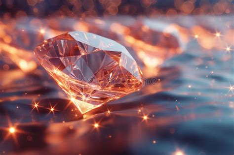 Shiny Diamond With Sparkling Light Reflections Gemstone On Reflective