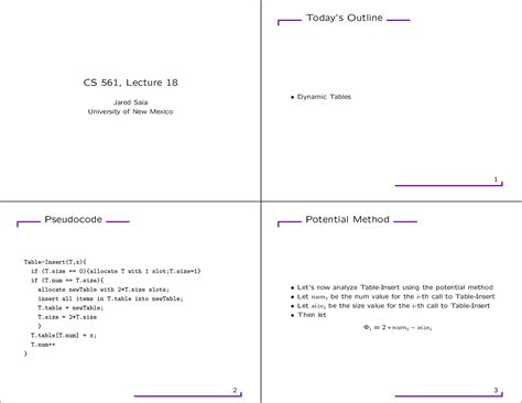 Dynamic Tables Lecture Slides Cs 561 Docsity