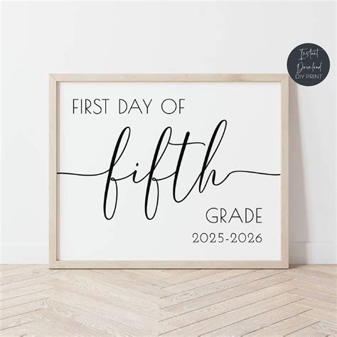 First Day Of Fifth Grade Sign 2025 2026 Printable 5th Grade Class Sign