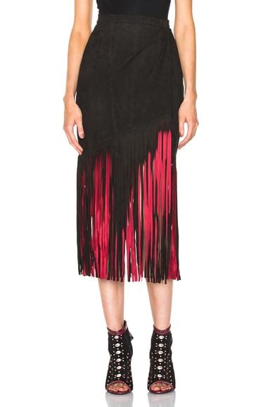 Tamara Mellon Signature Fringe Skirt In Black And Red Fwrd