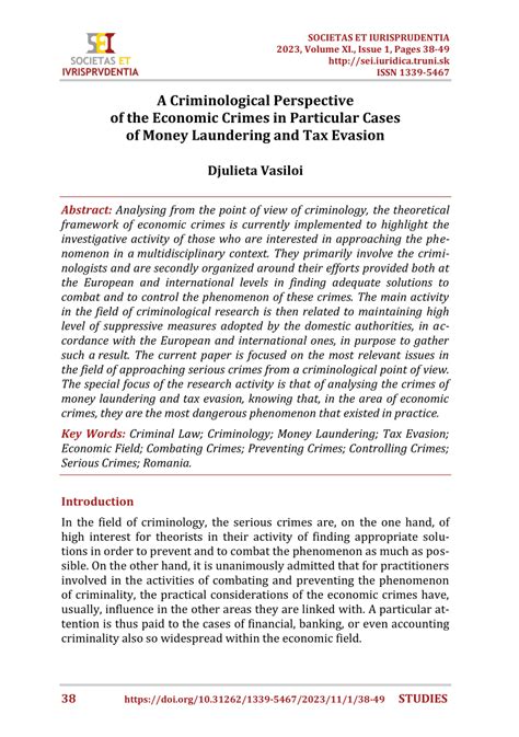 Pdf A Criminological Perspective Of The Economic Crimes In Particular