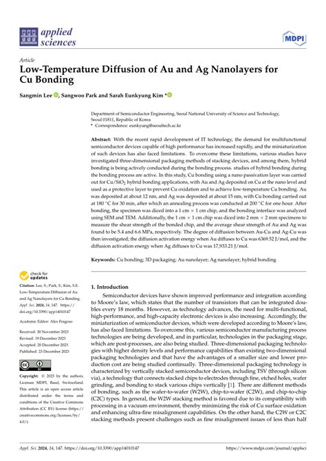 Pdf Low Temperature Diffusion Of Au And Ag Nanolayers For Cu Bonding