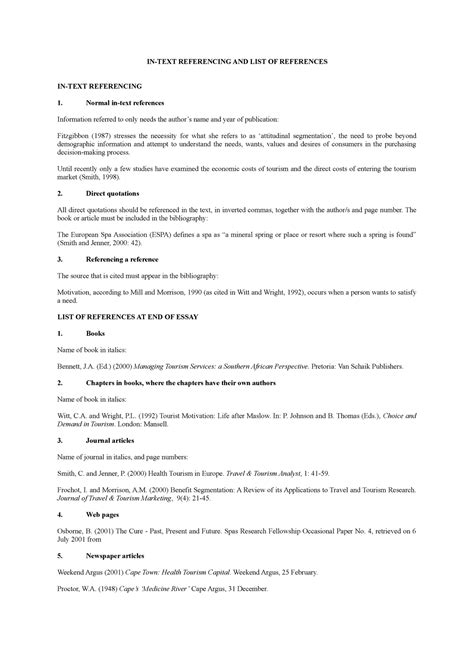 Referencing Techniques In Text Referencing And List Of References In