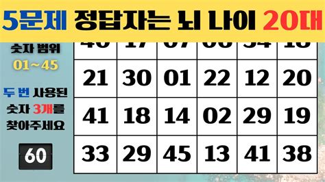 5문재 정답자는 뇌 나이 20대 치매테스트 치매예방퀴즈 같은숫자찾기 숫자찾기 숫자퀴즈 숫자퍼즐 Youtube