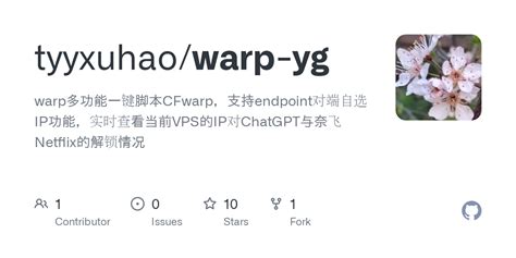 GitHub tyyxuhao warp yg warp多功能一键脚本CFwarp支持endpoint对端自选IP功能实时查看当前VPS的IP对ChatGPT与奈飞Netflix的解锁情况