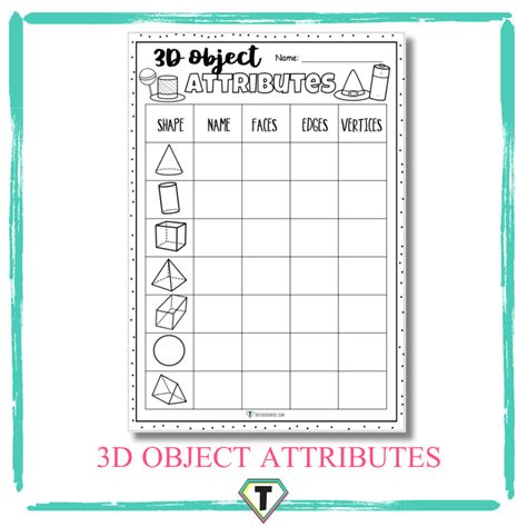 3d Objects Attributes Worksheet The Teacher Hero