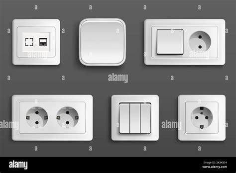 Electric Sockets And Switches On Wall Vector Realistic Set Of 3d