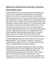 Billing And Coding Practicum Alternate Assignment Medical Billing Video Docx Billing And
