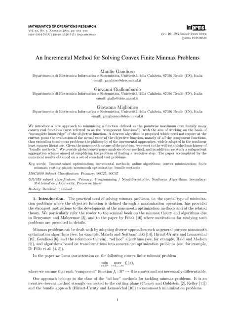 pdf an incremental method for solving convex finite min max problems