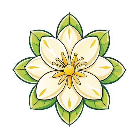 야스민 꽃 만화 스타일 아이콘 터 클리파트 일러스트레이션 프리미엄 벡터