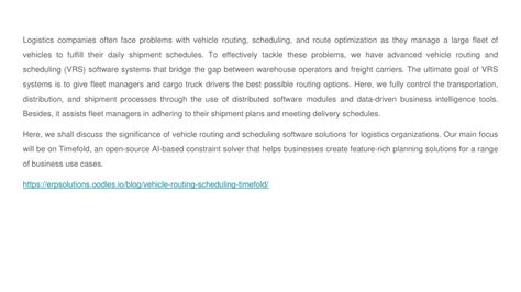 ppt solving vehicle routing and scheduling problem using timefold