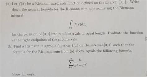 solved a let f x be a riemann integrable function defined