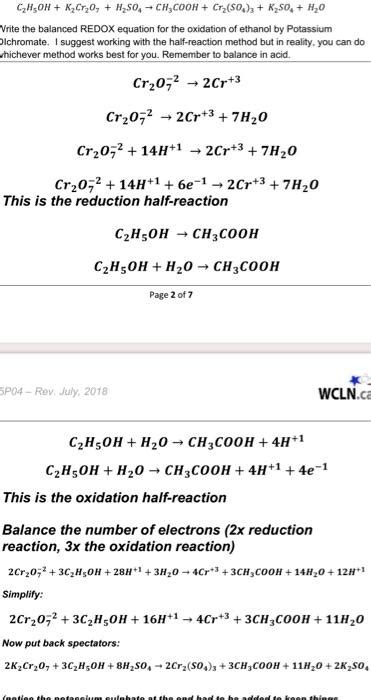 Texts Ch3oh K2cro4 H2so4 Ch3cooh Cr2so43 K2so4 H2o Write The Balanced