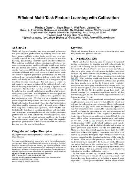 pdf efficient multi task feature learning with calibration jiayu
