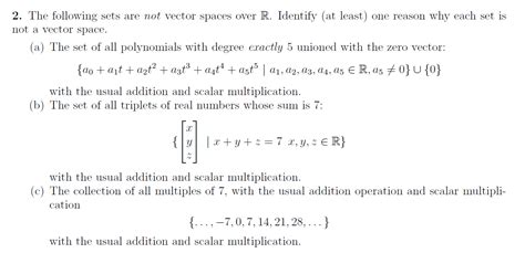solved 2 the following sets are not vector spaces over r