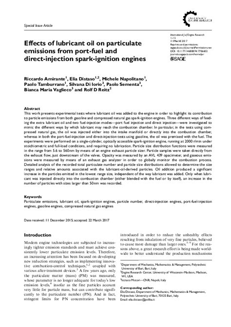 Pdf Effects Of Lubricant Oil On Particulate Emissions From Port Fuel And Direct Injection