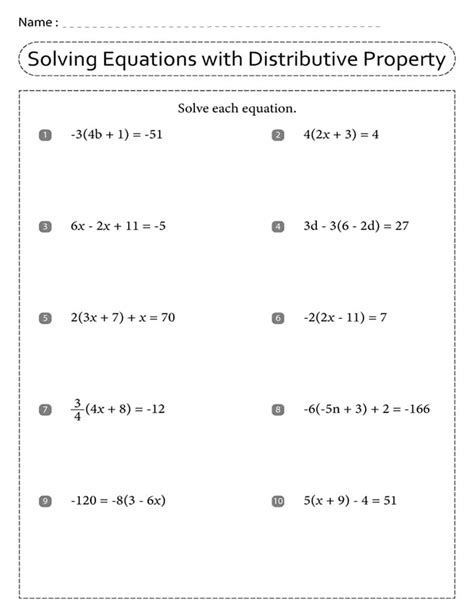 Printable Distributive Property Equations Worksheet Free Download And Print For You