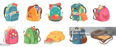 Cartables Enfants Complets Étudiants Sac À Dos Sacs Colorés Avec Divers Trucs Éducatifs Exacts ...