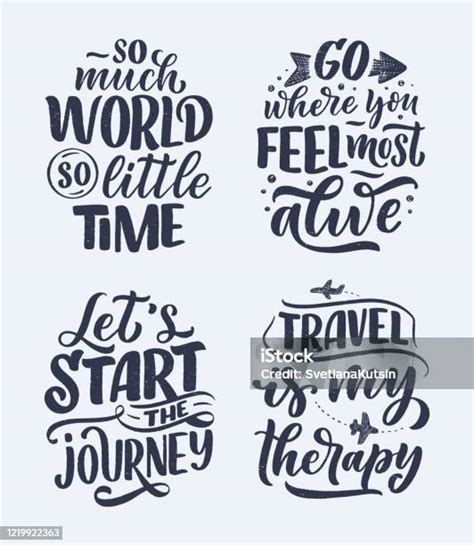 여행 생활 스타일 영감 따옴표 손으로 그린 글자 포스터와 함께 설정합니다 인쇄에 대한 동기 부여 타이포그래피 서예 그래픽 디자인