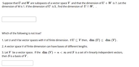 Solved Suppose That U And W Are Subspaces Of A Vector Space