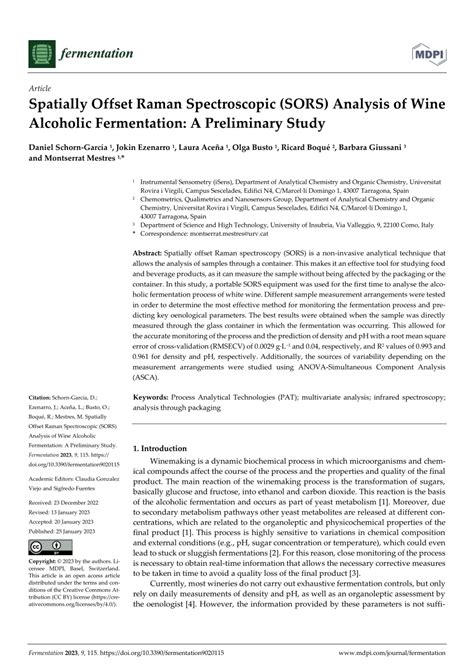 Pdf Spatially Offset Raman Spectroscopic Sors Analysis Of Wine Alcoholic Fermentation A