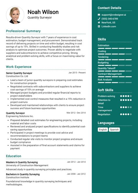 Quantity Surveyor Resume Example For 2024 Professional Cv Templates