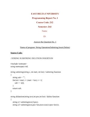 Cse2 - Lab Report for DSA - EAST DELTA UNIVERSITY Programming Report No ...